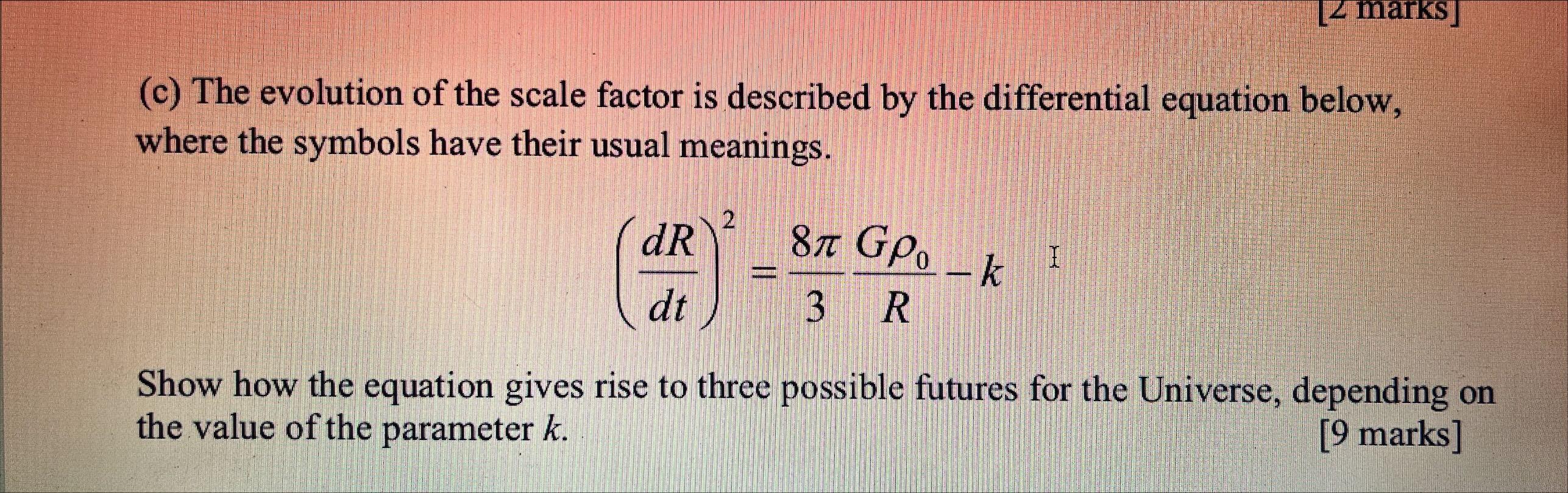 Solved (c) The evolution of the scale factor is described by | Chegg.com