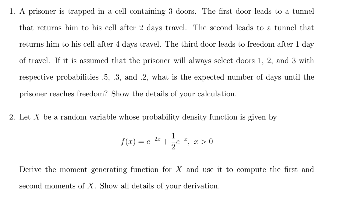 Solved 1. A prisoner is trapped in a cell containing 3 | Chegg.com