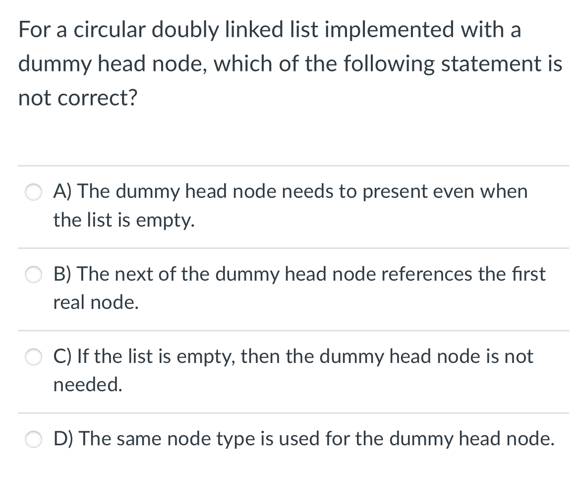 Solved For a circular doubly linked list implemented with a | Chegg.com