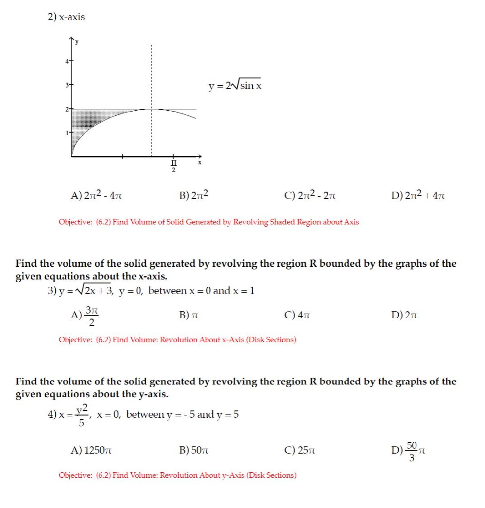 Solved Find the volume of the solid generated when the | Chegg.com