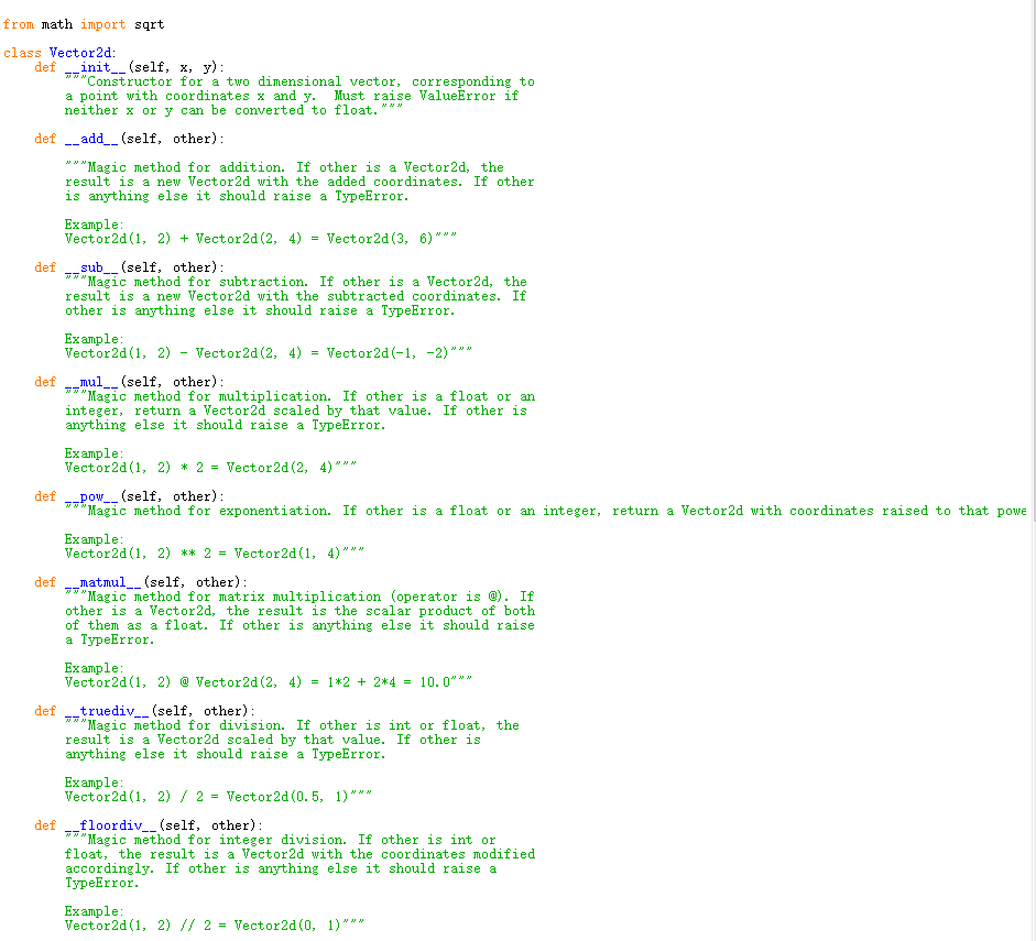 Solved from math import sqrt WM class Vector2d: def | Chegg.com