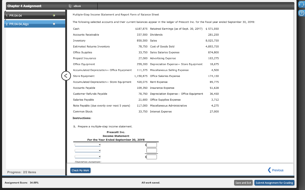 Solved Multiple-Step Income Statement and Report Form of | Chegg.com