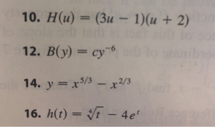 Solved 10. H(u) (3u 1u+ 2) 12. B(y) = cy-6 16. h(t)