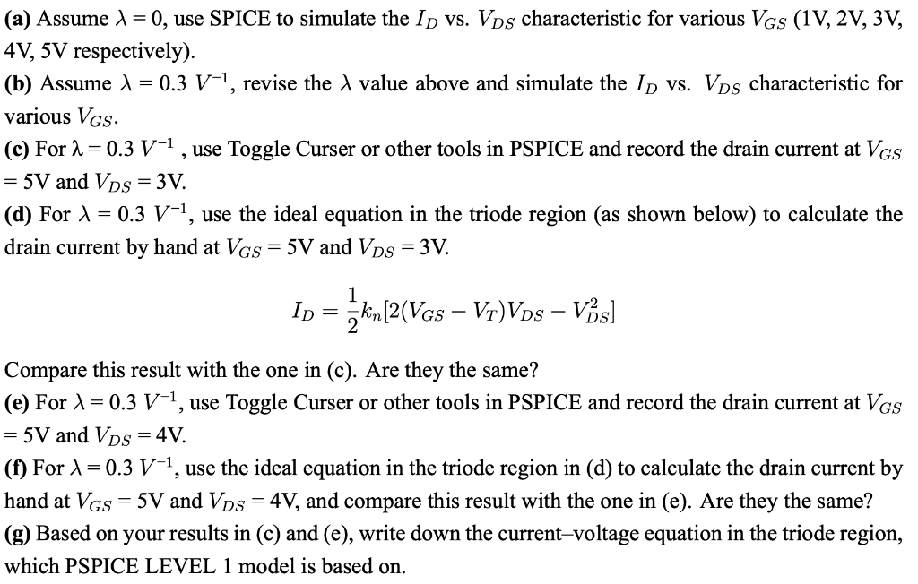 Solved 2. Use SPICE for MOSFET Modeling SPICE Simulation: | Chegg.com