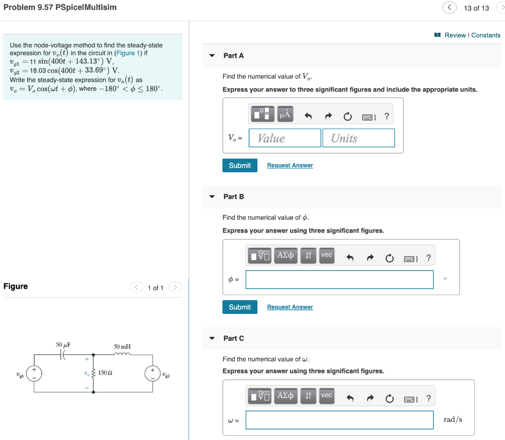 Solved Problem 9.57 PSpice Multisim ③ 13 of 13 m Review | | Chegg.com