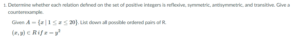 Solved 1. Determine whether each relation defined on the set | Chegg.com