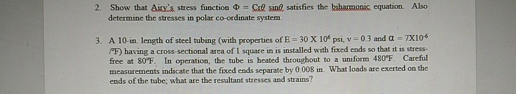 Solved Show that Airy's stress function D = Cre sine | Chegg.com