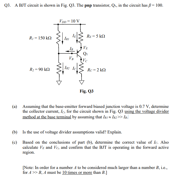 Solved Q3. A BJT circuit is shown in Fig. Q3. The pnp | Chegg.com