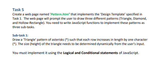 Solved Task 5 Create a web page named 'Pattern.html' that | Chegg.com