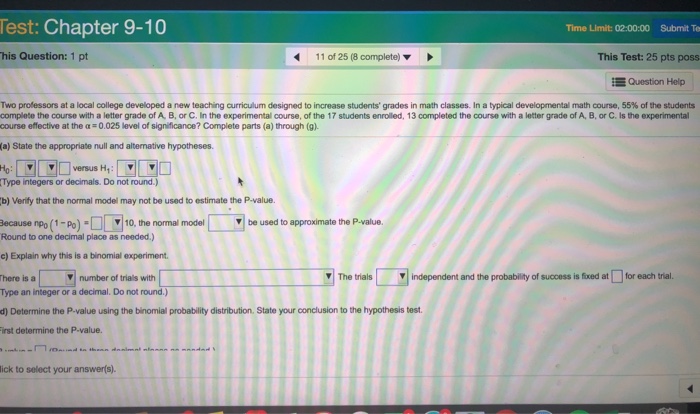 Solved Test: Chapter 9-10 Time Limit: 02:00:00 Submit Te his | Chegg.com