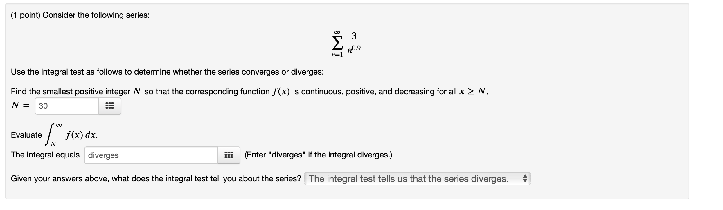 Solved (1 point) Consider the following series: ∞ S The | Chegg.com