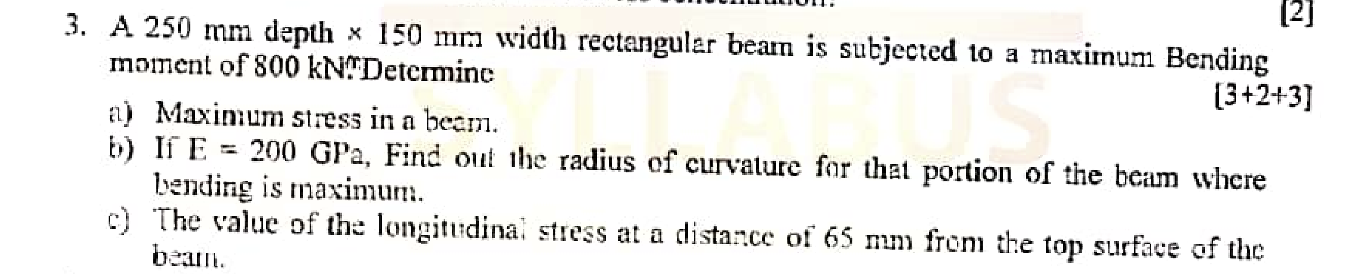 Solved 3. A 250 mm depth ×150 mm width rectangular beam is | Chegg.com