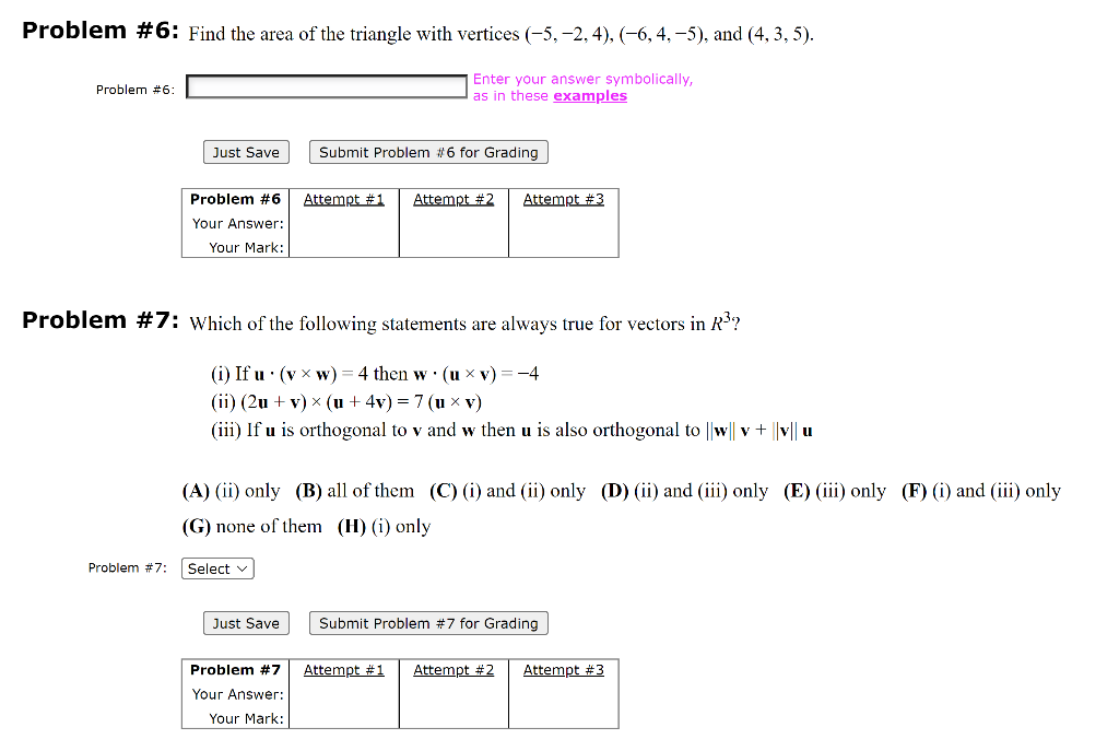 Solved roblem \#6: Find the area of the triangle with | Chegg.com