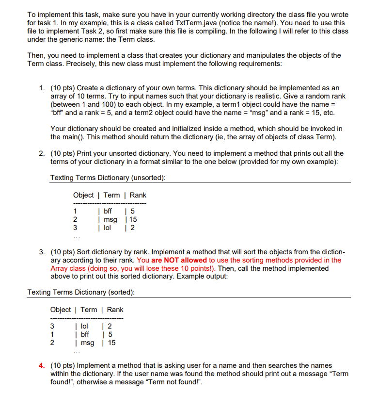 Solved In Java Starter Codes: TxtTerm.java /*TxtTerm class | Chegg.com