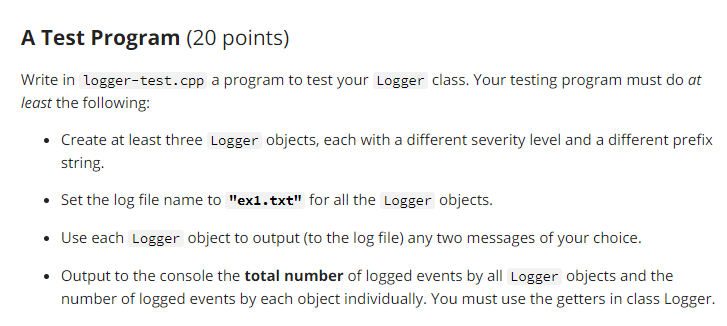 Solved Logger Class (65 points) Define in Logger.h and | Chegg.com