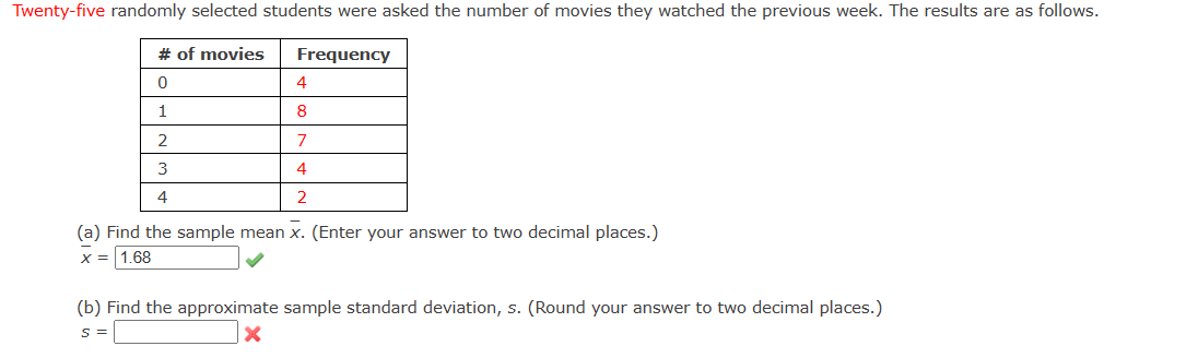 (b) Find the approximate sample standard deviation, | Chegg.com