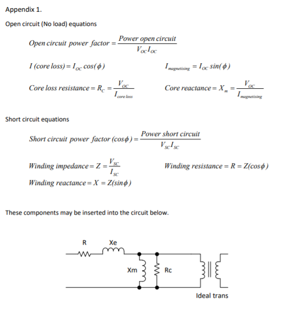 Solved Appendix 1. Open circuit (No load) equations Open | Chegg.com