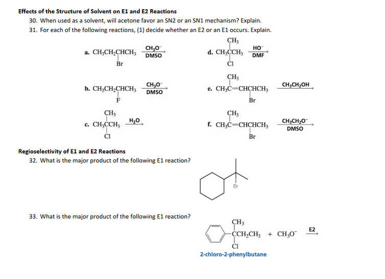 Solved Effects of the Structure of Solvent on E1 and E2 | Chegg.com