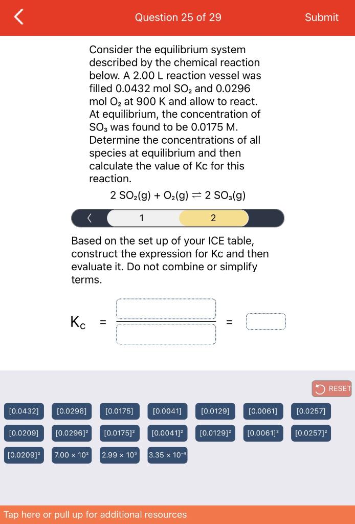 Solved Question 25 of 29 Submit Consider the equilibrium | Chegg.com
