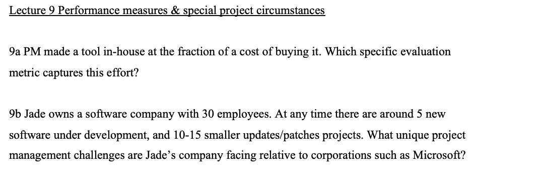 Solved Lecture 9 Performance measures \& special project | Chegg.com