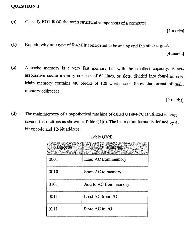 Solved QUESTION 1 (a) Classify FOUR (4) the main structural | Chegg.com