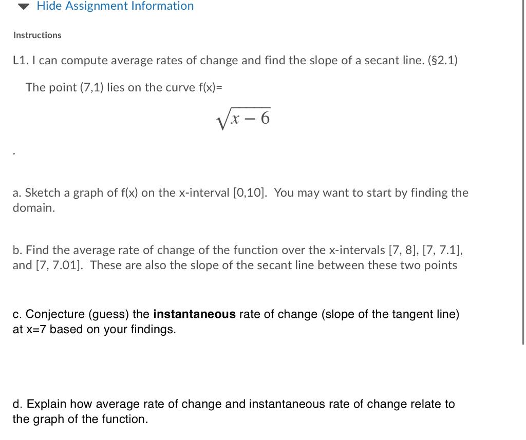 Solved Hide Assignment Information Instructions L1 I Can 0557