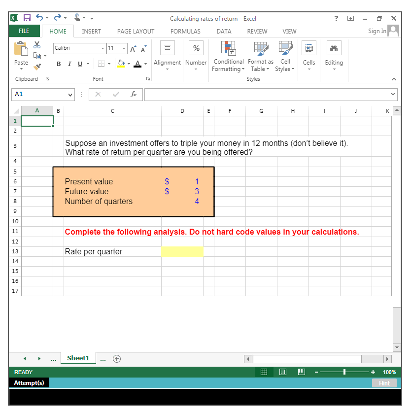 Solved X Calculating Rates Of Return Excel X File 