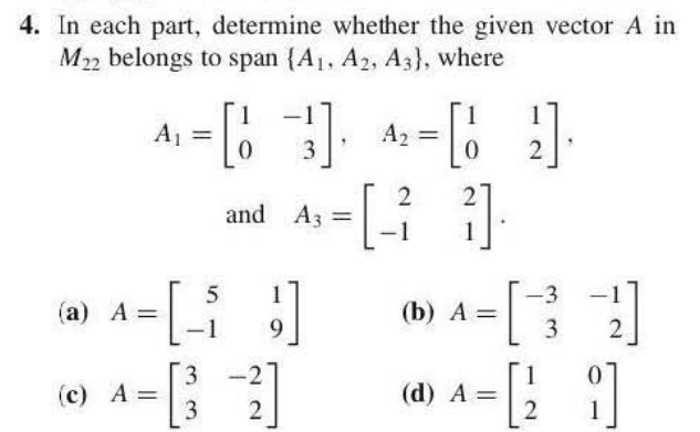 Solved In ﻿each part, determine whether the given vector | Chegg.com