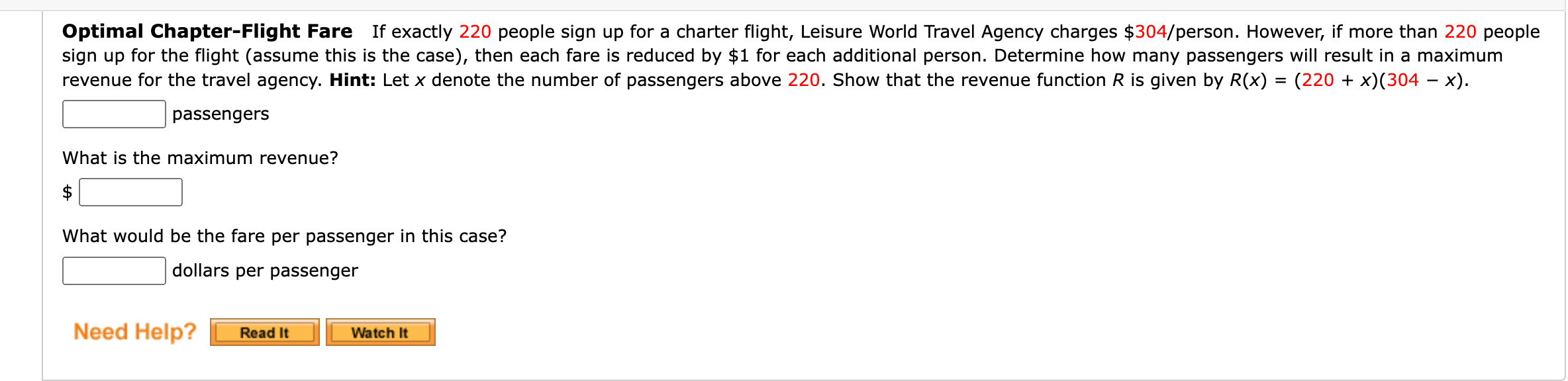 Solved Optimal Chapter-Flight Fare If exactly 220 people | Chegg.com