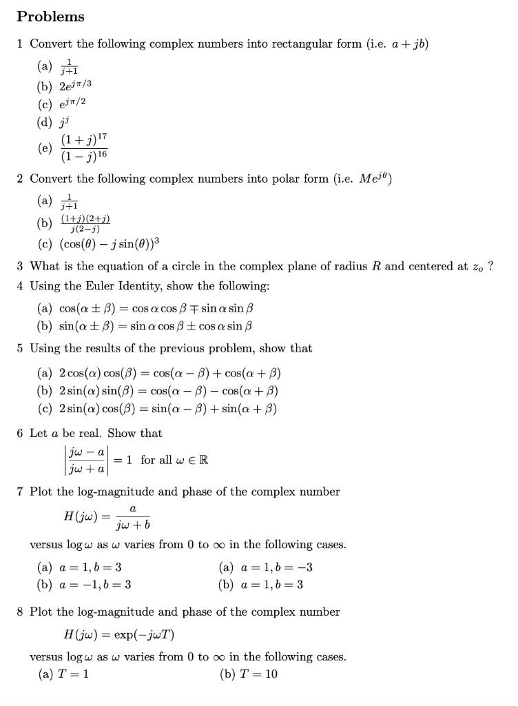 Solved Problems 1 Convert the following complex numbers into | Chegg.com