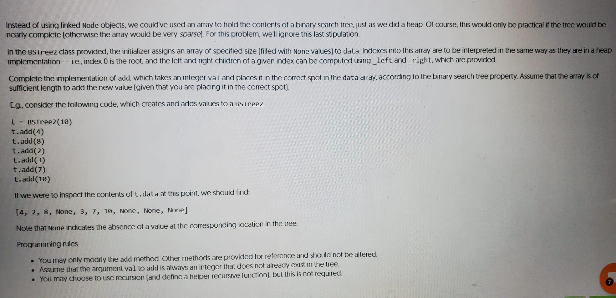 Solved Instead of using linked Node objects, we could've | Chegg.com