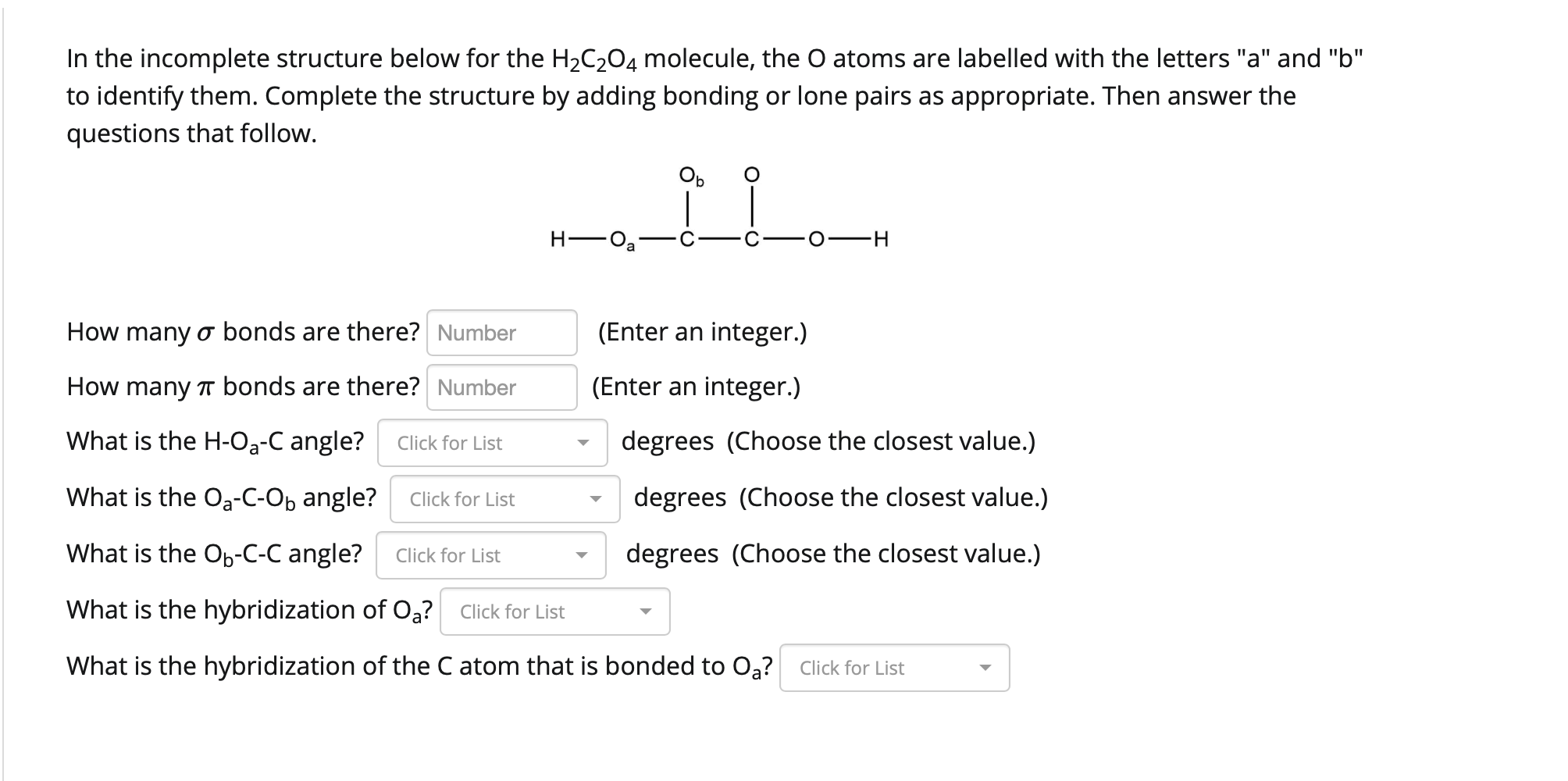 Solved In the incomplete structure below for the H2C204 | Chegg.com