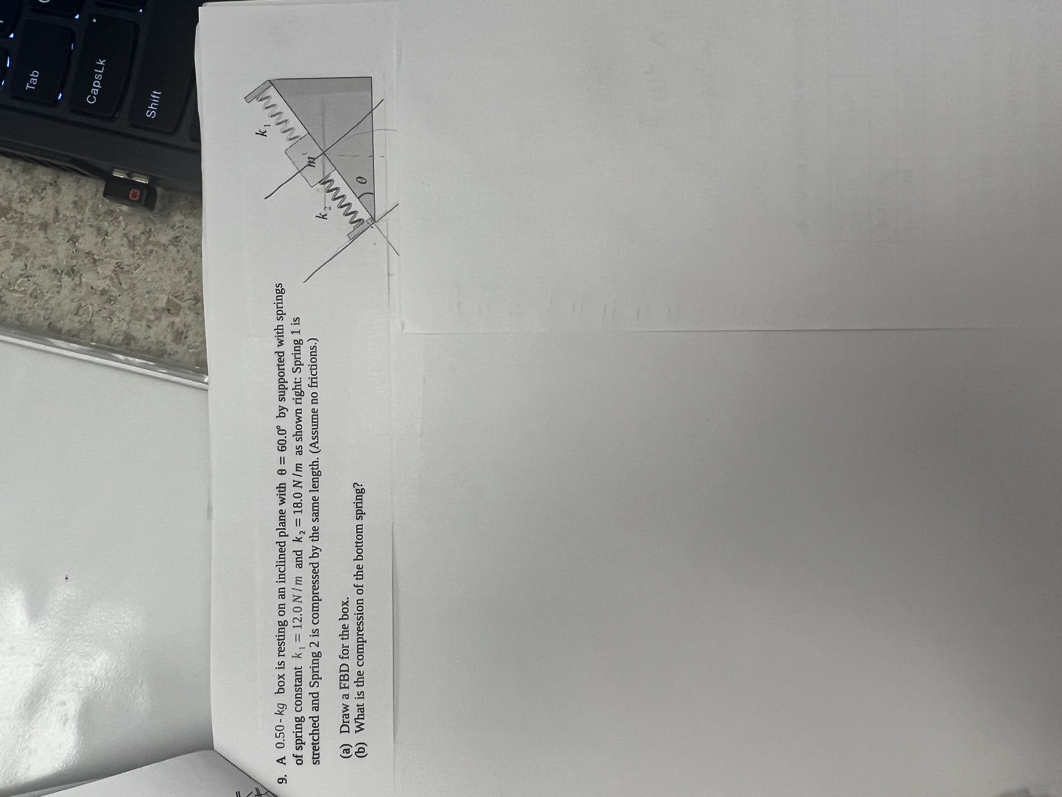 Solved 9. A 0.50−kg box is resting on an inclined plane with | Chegg.com