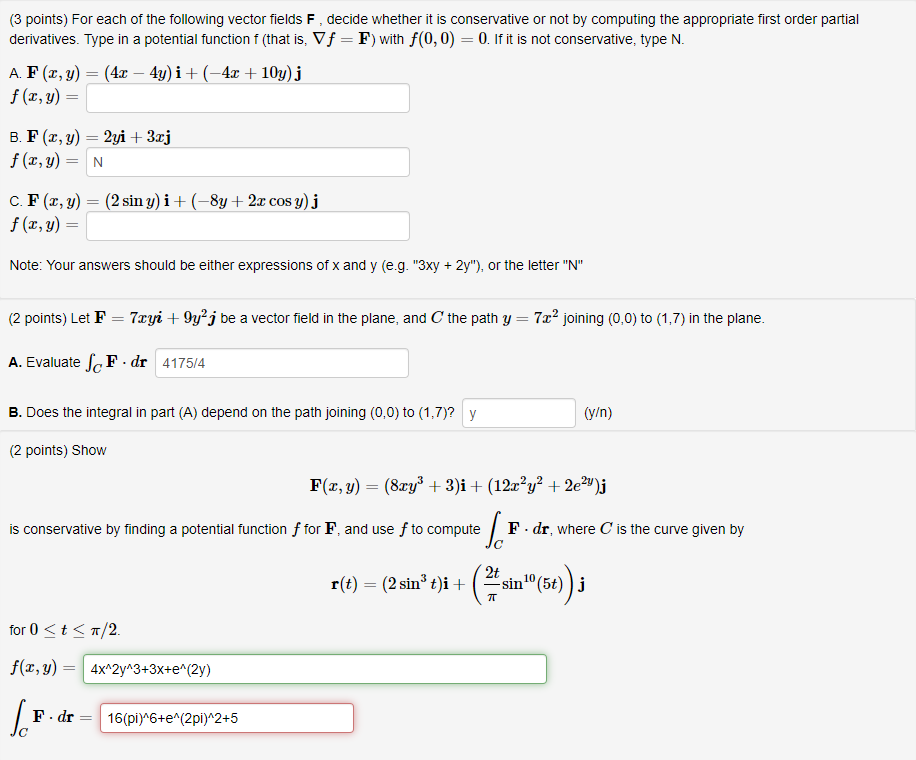 Solved (3 points) For each of the following vector fields F, | Chegg.com
