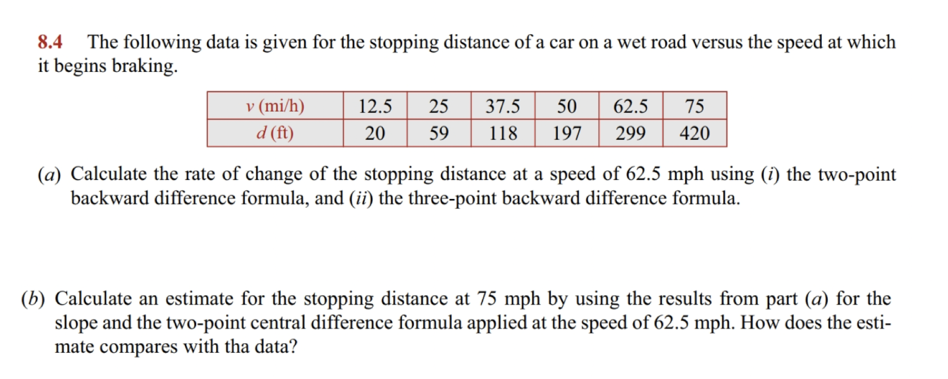 Solved 8.4 The following data is given for the stopping | Chegg.com