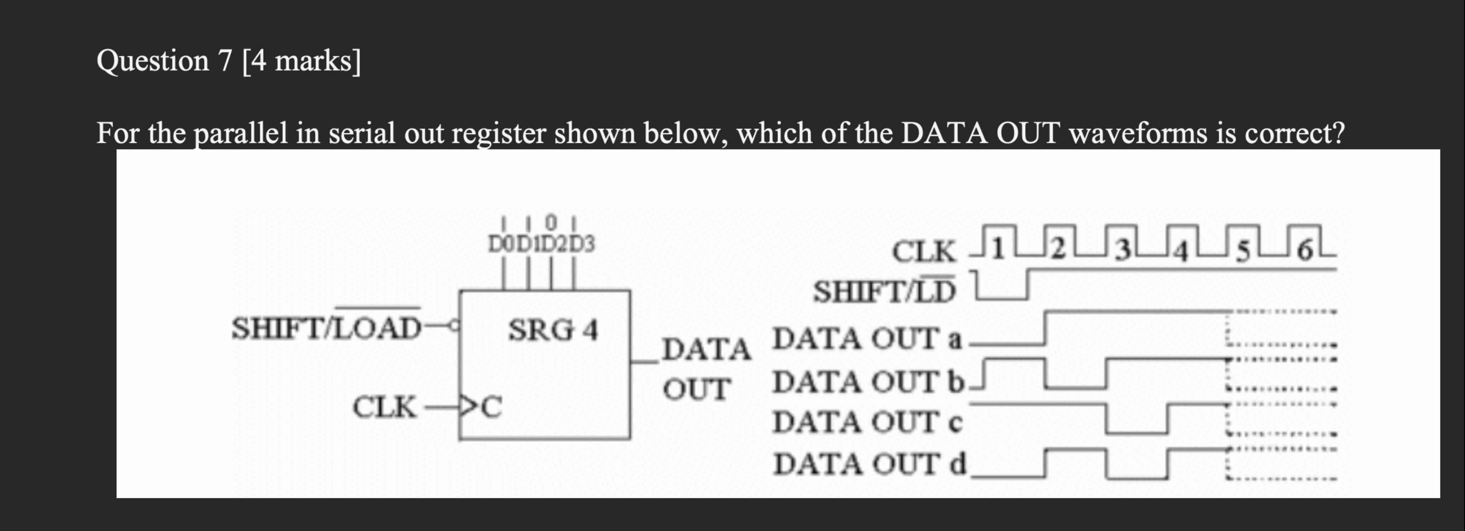 Solved Question 7 [4 ﻿marks]For the parallel in serial out | Chegg.com