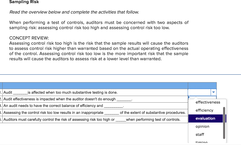 Solved Sampling Risk Read the overview below and complete | Chegg.com