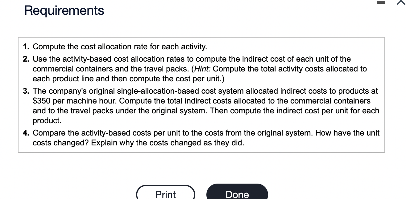 Solved Requirements 1. Compute the cost allocation rate for | Chegg.com
