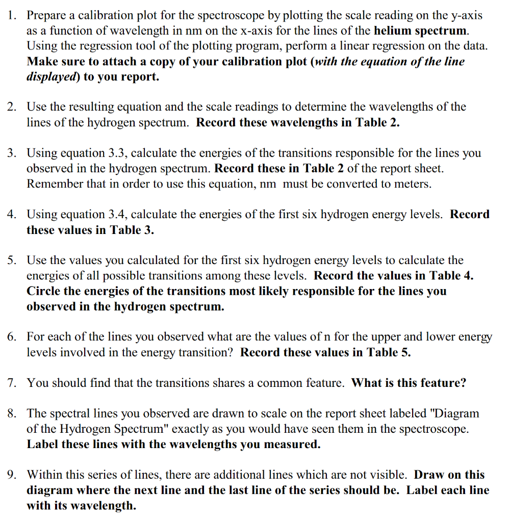 Solved 1. Prepare a calibration plot for the spectroscope by | Chegg.com
