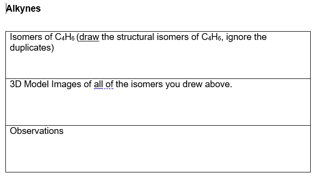 Solved Alkynes Isomers of C4H6 (draw the structural isomers | Chegg.com