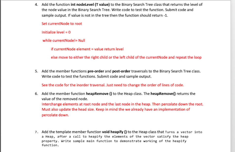 4. Add the function int nodelevel (T value) to the | Chegg.com