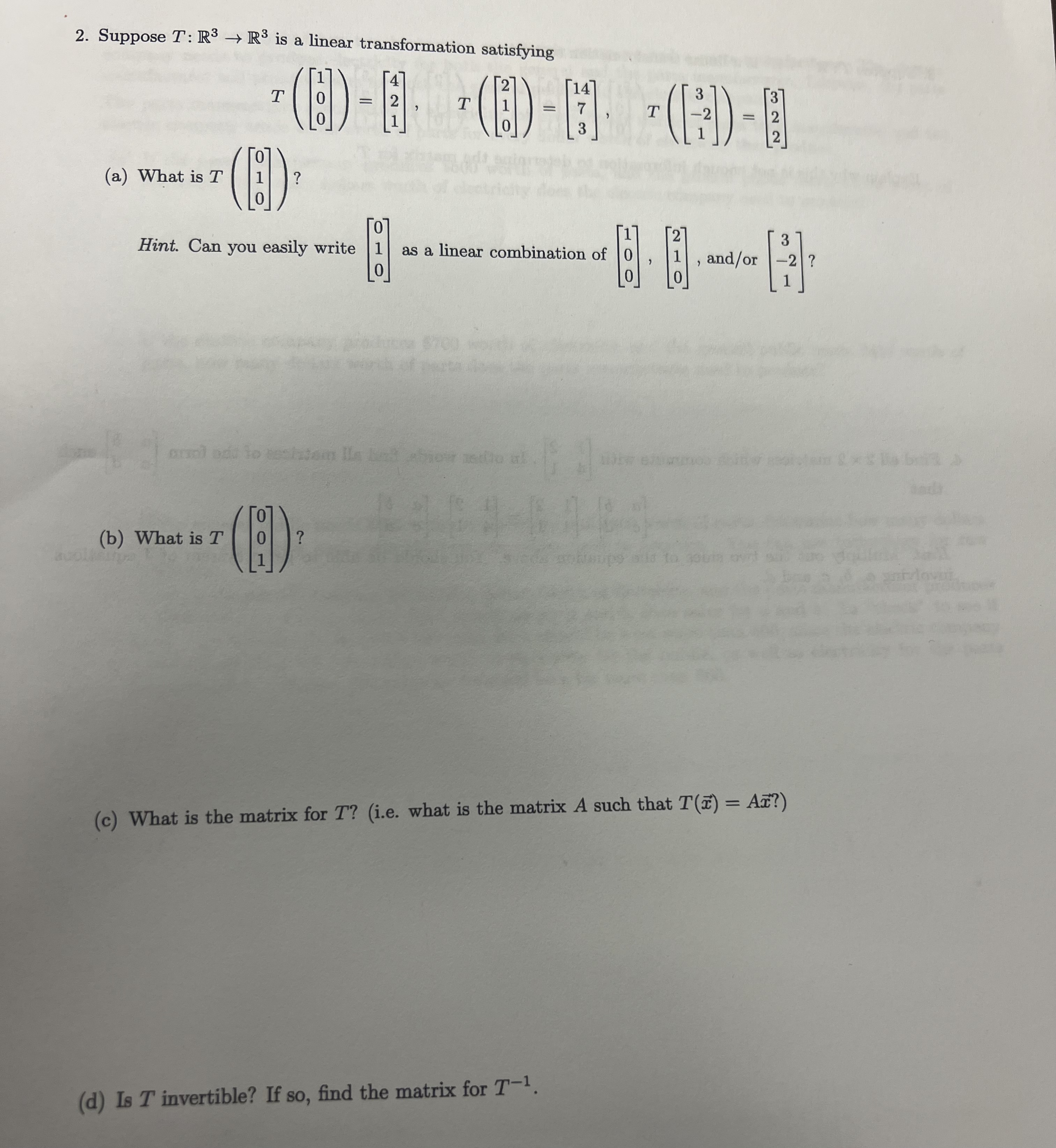 Solved 2. Suppose T:R3→R3 is a linear transformation | Chegg.com