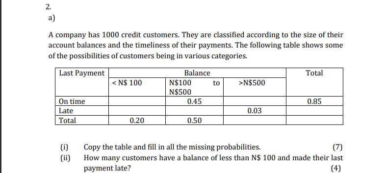 Solved a) A company has 1000 credit customers. They are | Chegg.com