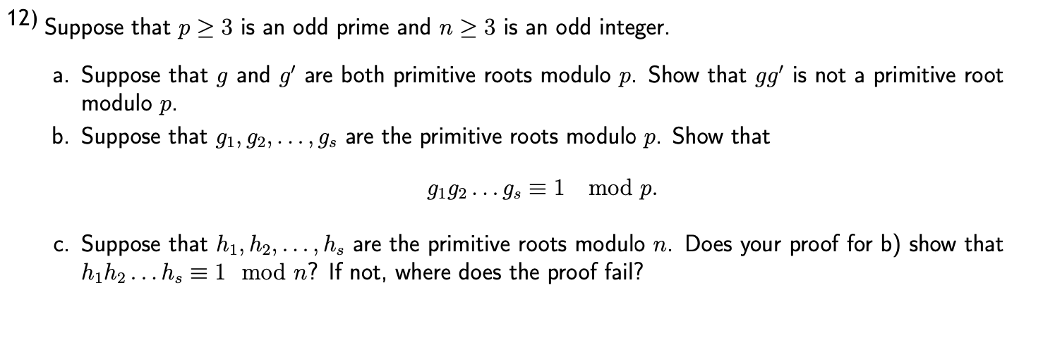 Solved 12) Suppose that p≥3 is an odd prime and n≥3 is an | Chegg.com