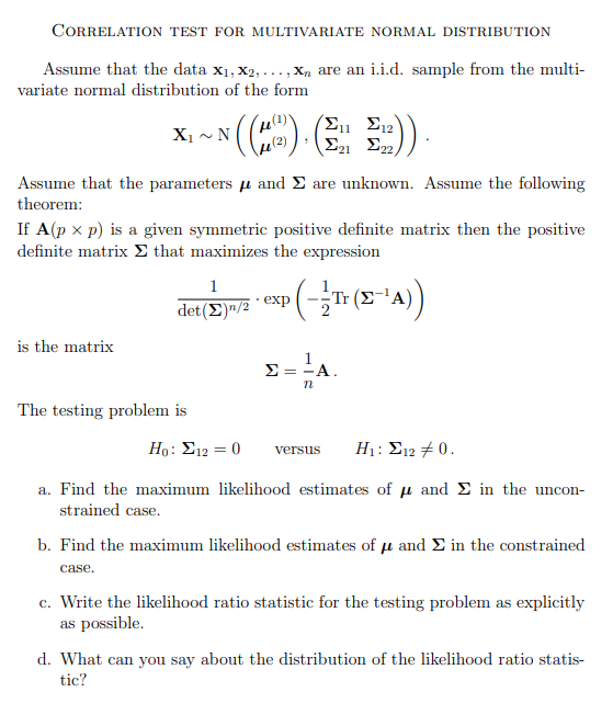 Solved CORRELATION TEST FOR MULTIVARIATE NORMAL DISTRIBUTION | Chegg.com