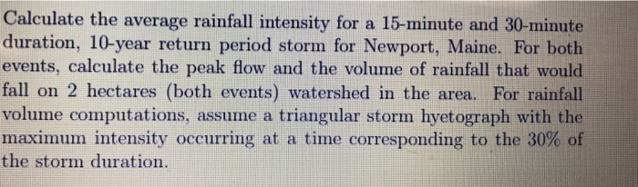 Solved Calculate the average rainfall intensity for a | Chegg.com
