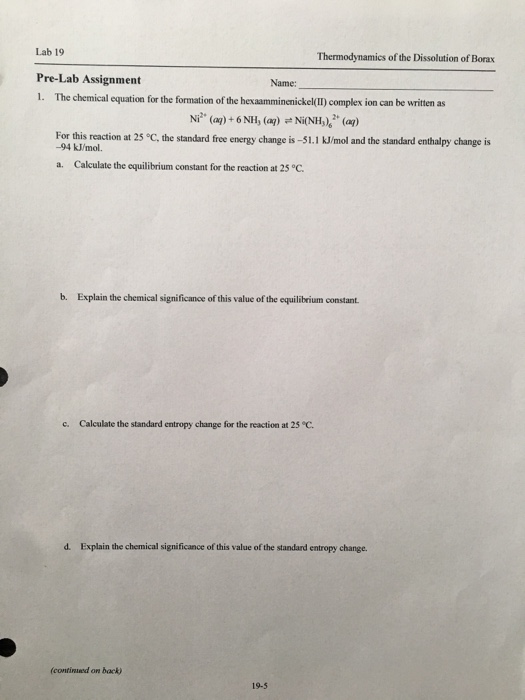 Solved Thermodynamics of the Dissolution of Borax Lab 19 | Chegg.com