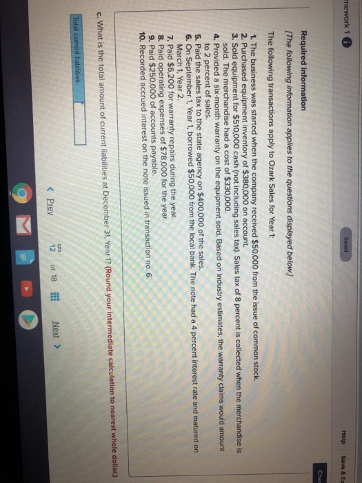 Solved mework 1 Holp Save & Ex Chee Required information | Chegg.com Solved mework 1 Holp Save & Ex Chee Required information | Chegg.com