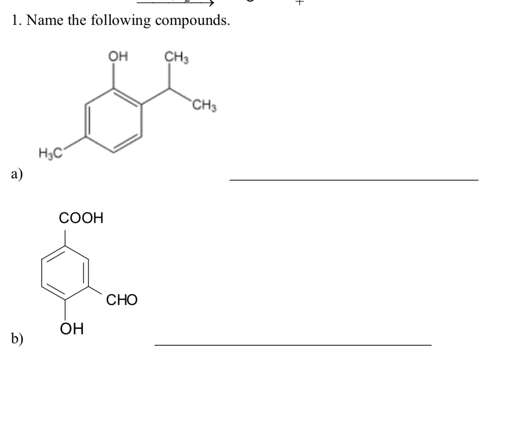 Solved 1. Name the following compounds. OH CH3 CH3 H2C a) | Chegg.com