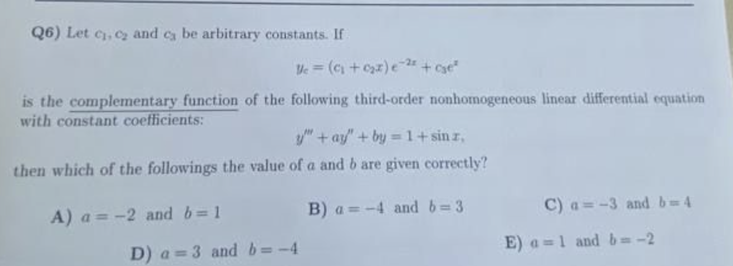 Solved Q6) ﻿Let c1,c2 ﻿and c3 ﻿be arbitrary constants. | Chegg.com